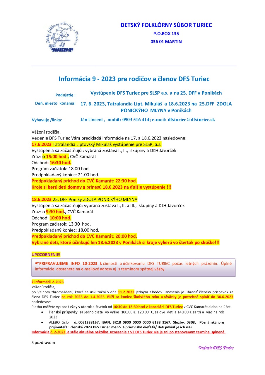 Info 9-2023 k vystúpeniam Tatralandia a Poniky :: Detský folklórny ...
